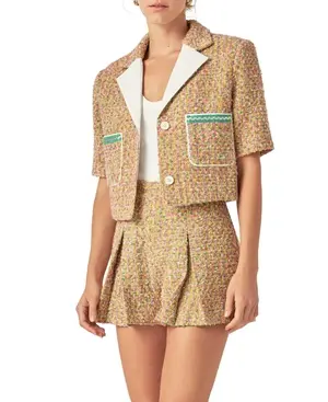 English Factory Boucle Cropped Jacket With Trim
