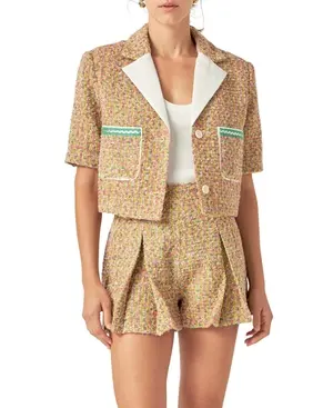 English Factory Boucle Cropped Jacket With Trim