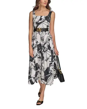 Donna Karan New York Floral Square Neck Midi Dress