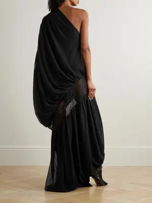 DIMA AYAD One-shoulder Draped Gown