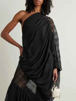 DIMA AYAD One-shoulder Draped Gown