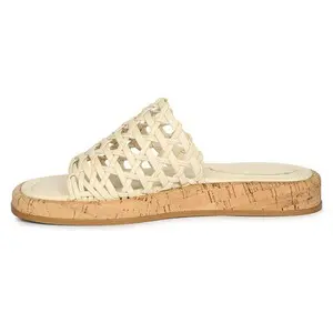 JELAVU Cloud Woven Leather Cork Slide Sandal - Ivory