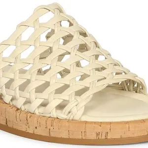 JELAVU Cloud Woven Leather Cork Slide Sandal - Ivory