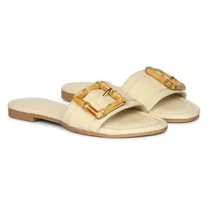 JELAVU Amsterdam Leather Band Slide Sandals - Ivory