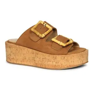 JELAVU Corkie Wedge Cork Sandals With Suede Straps
