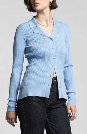 WEEKEND LOS ANGELES Allison Rib Button-up Top - Bright Blue