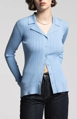WEEKEND LOS ANGELES Allison Rib Button-up Top - Bright Blue