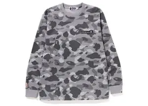 A BATHING APE Honeycomb Camo Long Sleeve Tee Shirt - Grey