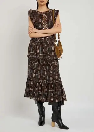 Isabel Marant Étoile Diya Printed Cotton Midi Skirt - Black