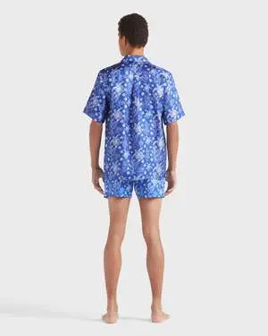 Vilebrequin Silk Bowling Shirt Xray Turtles Shirt Charli - Blue