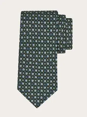 FERRAGAMO Ferragamo Printed Silk Neck Tie Green