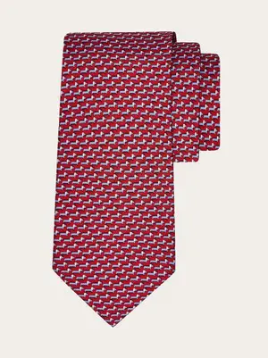 FERRAGAMO Dachshund Print Silk Neck Tie Red
