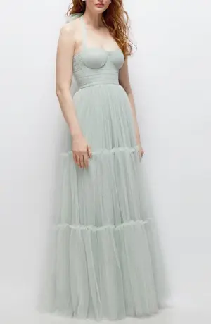 Dessy Collection Tiered Tulle Evening Gown With Convertible Straps - Willow