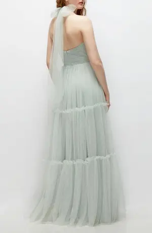 Dessy Collection Tiered Tulle Evening Gown With Convertible Straps
