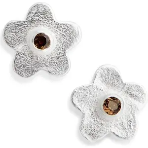 SHANA CAVE Small Flower Stud Earrings - Smoky Quartz
