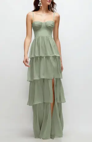 Dessy Collection Bustier Tiered Gown - Sage