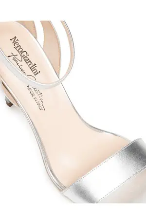 NEROGIARDINI Bow Ankle Strap Sandal - Silver