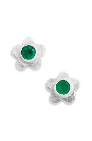 SHANA CAVE Medium Flower Stud Earrings - Green Onyx