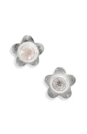 SHANA CAVE Medium Flower Stud Earrings - Rose Quartz