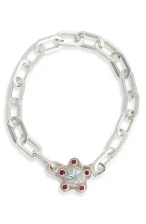 SHANA CAVE Sterling Silver Charm Bracelet - Silver Blue Topaz Ruby
