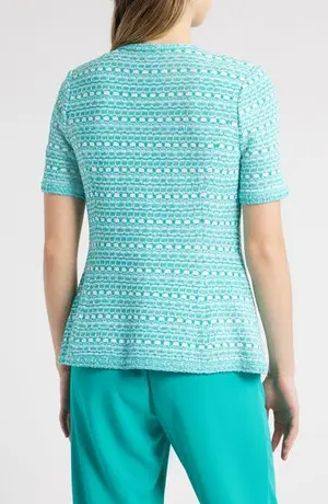 Ming Wang Mixed Stitch Short Sleeve Cardigan