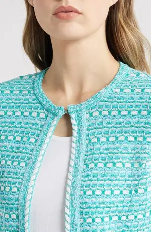 Ming Wang Mixed Stitch Short Sleeve Cardigan