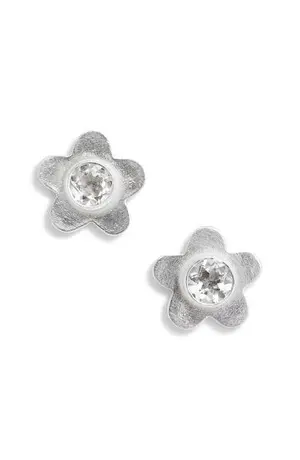 SHANA CAVE Large Flower Stud Earrings - Clear Quartz