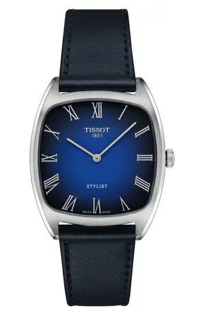 TISSOT Stylist Leather Strap Watch - Blue Gradient