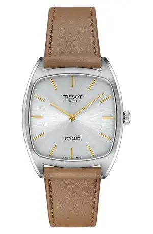 TISSOT Stylist Leather Strap Watch - Silver