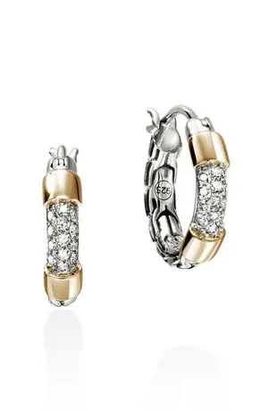 John Hardy Two-tone Pavé Diamond Hoop Earrings In 14k Gold And Sterling - Silver