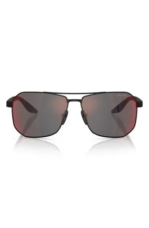 Prada 62mm Pilot Sunglasses - Black / Grey Mirror Blue/ Red