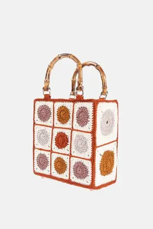 JELAVU Dottie Crochet Crossbody Bag With Rattan Handle