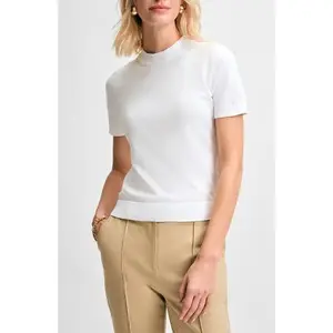 ISAAC MIZRAHI NEW YORK Mock Neck Short Sleeve Sweater - White