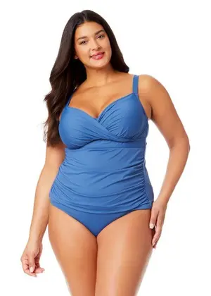 ANNE COLE PLUS Twist Front Underwire Tankini Top - Slate Blue
