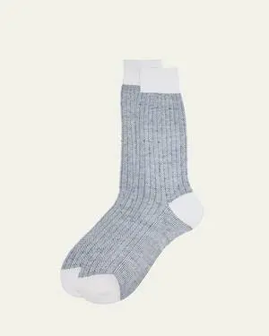 BRESCIANI Birdseye Rib Crew Socks - Blue