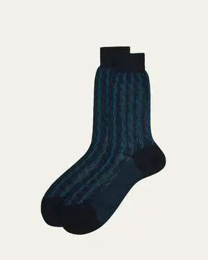 BRESCIANI Cotton Cable Weave Crew Socks - Navy