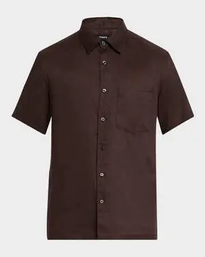Theory Men & Apos;s Irving Linen Button-down Shirt Dark Mocha