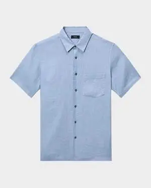 Theory Men & Apos;s Irving Linen Button-down Shirt Rainstorm