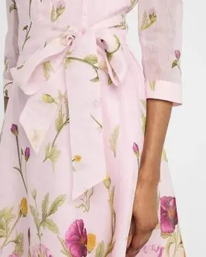 Rickie Freeman For Teri Jon Floral-print Silk-linen Shirtdress - Pink Multi
