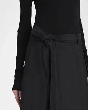 FERRAGAMO Triple Silk Organdie Belted Skirt - Nero