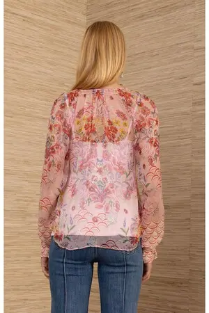 Hale Bob Monica Floral Silk Top - Pink