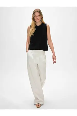 WHITE & WARREN White + Warren Linen Blend Shell Tank