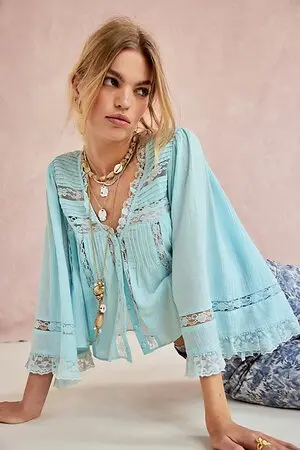 Free People Free People Rosa Ruffle Top Blue Glow