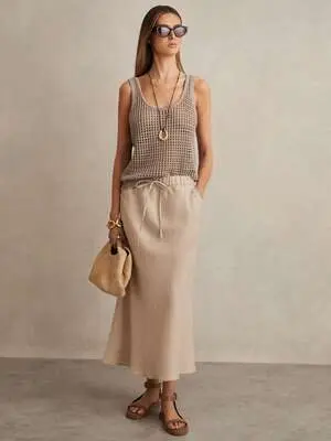 REISS Roxi Slip Midi Skirt - Neutral