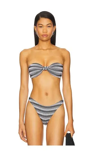 MILLY Stripe Knot Bandeau Bikini Top - Black & White