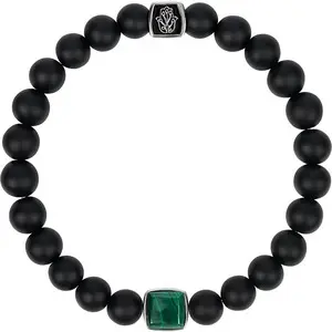 KARMA AND LUCK Onyx And Malachite Stone Bead Bracelet With Charm - Black