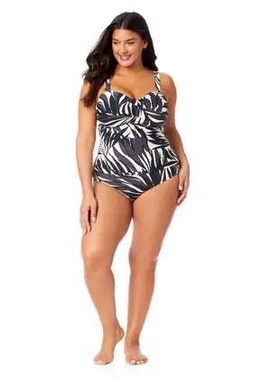 ANNE COLE PLUS Drape Front Underwire Tankini Swim Top