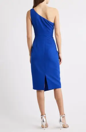 vince camuto ruched asymmetric laguna crepe dress Vince Camuto Laguna One-Shoulder Ruffle Midi Dress In Cob - 60% Off