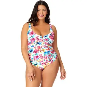 ANNE COLE PLUS V-wire One-piece Swimsuit - Watercolor Paisley
