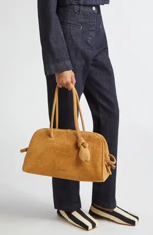 Jacquemus Le Turismo Croc Embossed Suede Bowling Bag - Camel